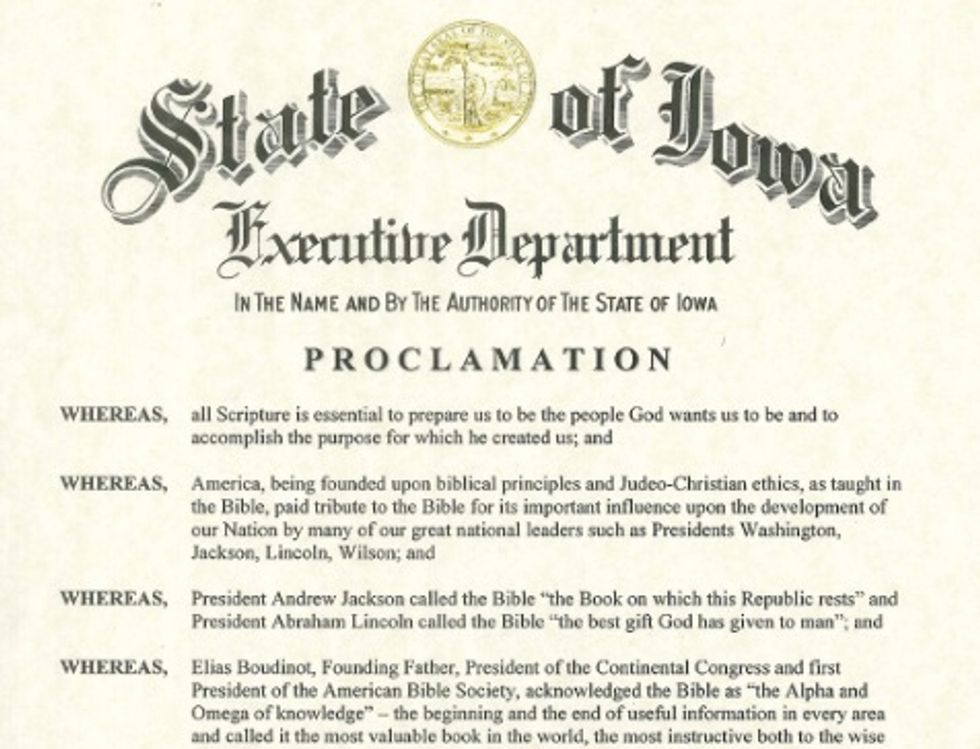 Read Iowa Governor's Proclamation and You'll Quickly See Why Atheists ...