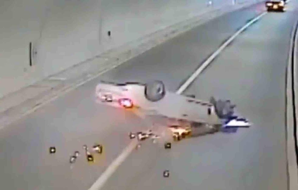 Video shows car slam into tunnel wall, flip over — the truly shocking ...
