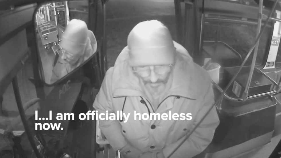 Homeless bus passenger needs food and a place to stay. The bus driver's ...