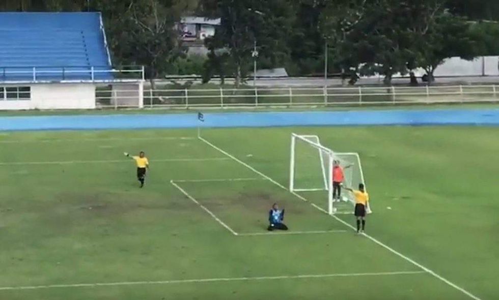 Watch what happens when a soccer goalie celebrates a rare missed ...
